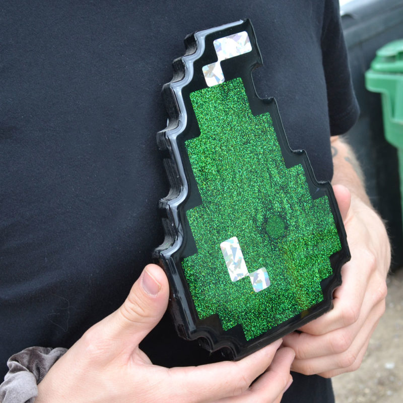 Holo Glitter Pac-Man Pear – Woodcut Wall Art – Metal the Brand